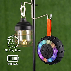 Mini Bluetooth Waterproof Speaker for Shower - True Wireless Speaker with LED Light, Built-in Microphone, 5H Playtime - Portable Speaker for Bathroom, Pool, Beach, Camping, Boating
