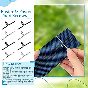 120 pcs Webbing Clips Lawn Chair Webbing Silver Black Lawn Chair Webbing Clips Patio Chair Webbing Replacement for Chair Frame Rubber Webbing Repair for Sofa Chair Furniture