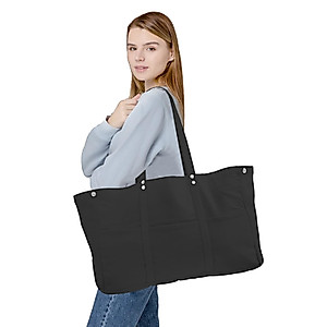 LLYLIU Large Canvas Tote Bag with 9 Pockets Extra Big Shopping Beach Travel Reusable Plain Solid Grocery Bags 21"x8"x14"