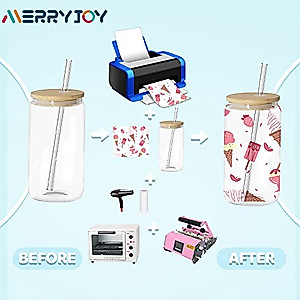 MerryJoy 8 PACK Sublimation Glass Blanks With Bamboo Lid,16 OZ Frosted Glass Cups With Lids And Straws,Sublimation Glass Can,Sublimation Glass Blanks For Iced Coffee,Juice,Soda,Drinks,Beer