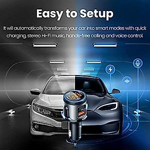 Bluetooth 5.1 FM Transmitter for Car, Wireless Bluetooth Car Adapter with 36W QC 3.0 + PD 3.0 USB C Fast Charger, Car Radio Transmitter, Support Hands-Free Phone Call Siri Voice Assistant