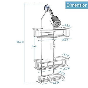 smusei Shower Caddy Over Shower Head Aluminum Shower Organizer Hanging Bathroom Shower Shelves for Inside Shower 3 Tier Shower Racks with Hooks and Shampoo Soap Razor Holder - Silver