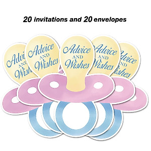 Cute Blue and Pink Advice and Wishes Cards 50 Set Baby Nipple Shaped Baby Shower Party Supplies Favors for the Parents, Double-Sided 5 x 7