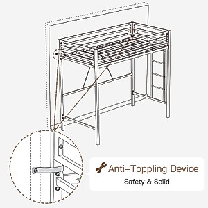 ikalido Twin Size Loft Bed, Multifunctional Metal Twin Bed with Safety Guard & Removable Ladder, Space-Saving Bed Frame for Small Bedroom, Matte White