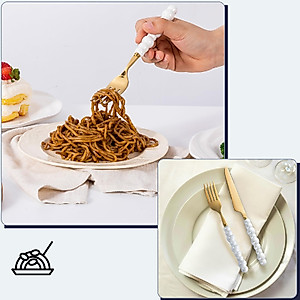 ROSOS Pearl Silverware Set Cutlery for 5 PCS, Premium Pearl Ceramic Handles Knife Forks and Spoons Silverware Set for Daily Use and Party, Gold Flatware Set, Silverware Tableware Set, White