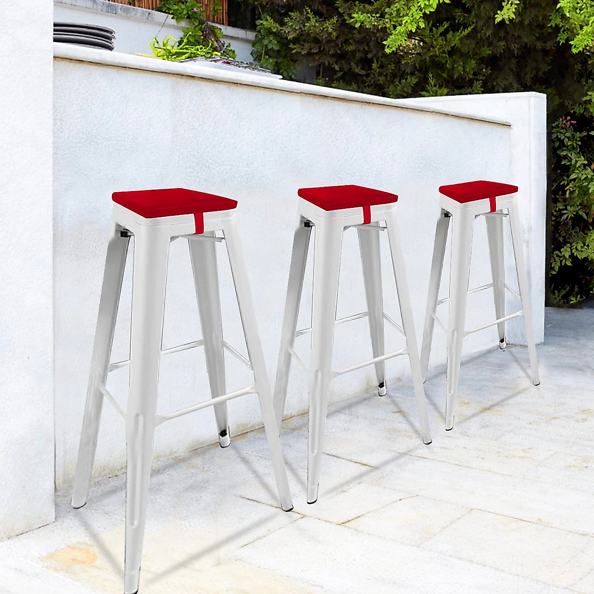 GUEGLSA Outdoor Bar Stool Cushions Square 14 Inch,Non Slip Square Seat Pad with Ties 14x14in,Waterproof Chair Cushions for Bar Stools,Cushion Only,Set of 2,(Red)