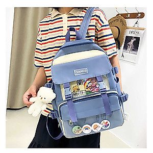 Cute Kawaii Backpack 4Pcs Canvas Backpack Give away bear pendant Pencil Pouch Shoulder Bag Lunch Bag for Girls Boys (Red)