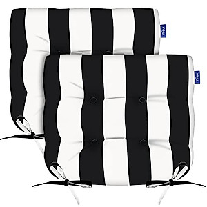INFBLUE Outdoor/Indoor Wicker Seat Cushions All Weather 19 x 19 inches Outdoor Chair Pads,Black White,Set of 2 (Wicker Cushions)