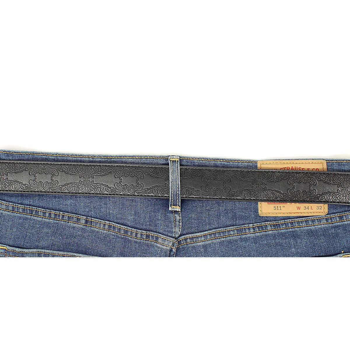 BC Belts Leather Belt Strap with Tooled Western Floral Leaf Embossed Pattern 1.5" Wide with Snaps (Black-S)