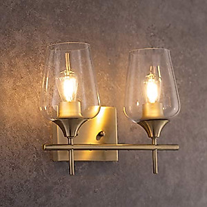 VONLUCE 2-Light Gold Vanity Light Fixtures Over Mirror, Wall Mount Modern Brass Bathroom Sconce with Clear Glass, Midcentury Gold Vanity Lighting for Bathroom, Makeup Dressing Table, Bedroom