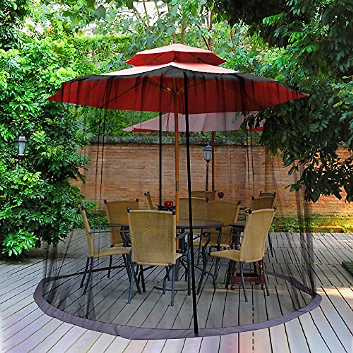 FEPITO Patio Umbrella Mosquito Netting with 2 Doors for 7.5FT to 11FT Outdoor Offset Umbrellas Table Screen Accommodate Up to 8 People(Not Include Umbrella)