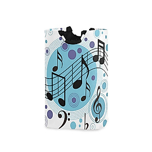 Kigai Musical Note Laundry Basket Collapsible Large Clothes Hamper Nursery Storage Bin with Handle for Bedroom, Bathroom, Dorm, Kids Room
