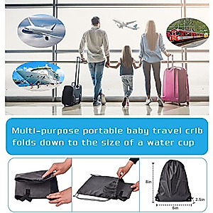 WERKON Multi-Purpose Portable Baby Travel Crib, Folds Down to The Size of a Water Cup.Toddler Airplane Travel Bed with Eye Mask and Earplugs,Travel Essentials Accessories for Kids(Gray)