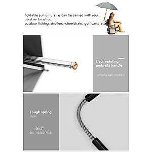 Upwsma Portable folding sun umbrella, beach umbrella with universal clamp, SPF 50+ adjustable umbrella for strollers, beach chairs, wheelchairs (Large- Blue)