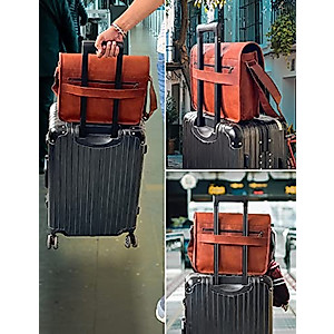 RUSTIC TOWN 14 inch Vintage Crossbody Genuine Leather 13.3-inch Laptop Messenger Bag Gifts for Him Her (Medium, Brown)