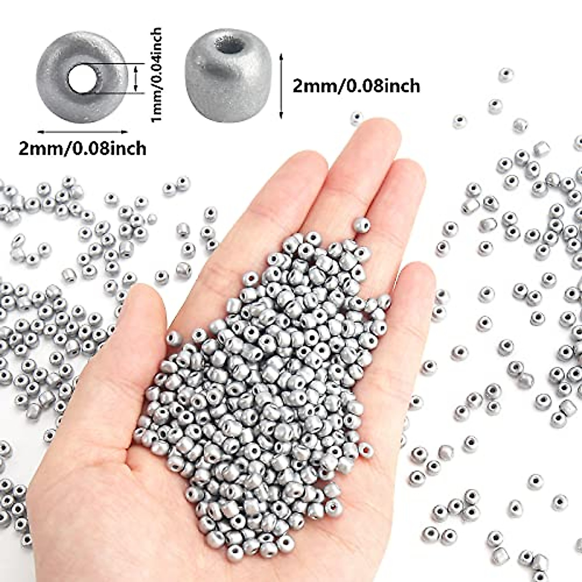 Glass Seed Beads 150Gram 2mm 12/0, 10000pcs Antique Silver Loose Pony Beads Mini Opaque Spacer Beads for Ring Bracelet Earring Necklace Jewelry Making DIY Art Crafts