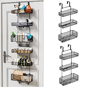 HapiRm Over Door Organizer Storage - Separable Door Organizer Hanging with 6 Metal Large Capacity Baskets, Detachable Behind Door Storage for Bathroom Bedroom Kitchen Pantry Closet (Black)