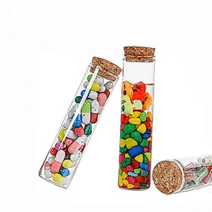 10PCS 60ml/2oz Empty Clear Glass Test Tubes Reagent Bottle with Cork Stoppers for Foods Cosmetic Candy Tea Powder Liquid Dispenser