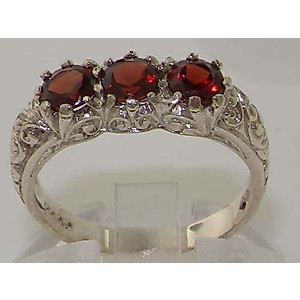 925 Sterling Silver Natural Garnet Womens Trilogy Ring - Size 11.75