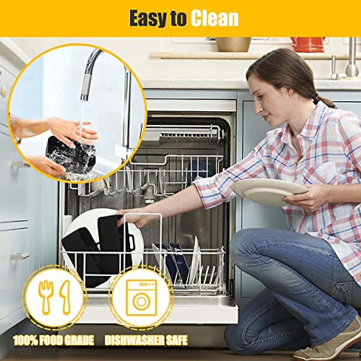 10QT Air Fryer Silicone Liners, MMH 2Pcs Rectangular Airfryer Silicone Pot Baking Tray Reusable Replacement Basket Insert for Ninja DZ401/DZ550 | Non-stick | Easy Cleaning | Food Safe | Black