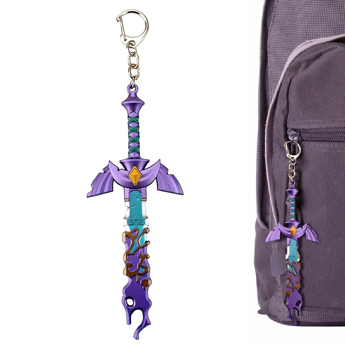MEETCUTE Decayed MasterSword Keychain Latest,Cool Sword Key Ring for Men and Women Legend of Zeld the Tears Kingdom MasterSword Key chain Cosplay Accessories - Purple