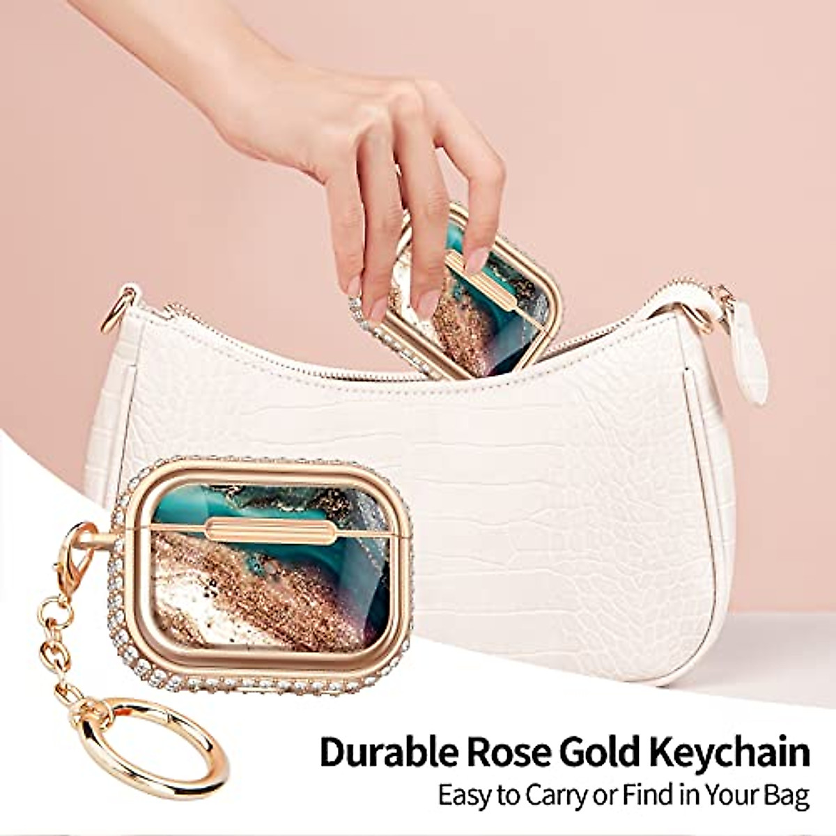 AIRSPO Case Cover for AirPods Pro 2nd Generation Flower Patterns Protective AirPods Pro 2 Case for Women AirPods Pro 2 Earbuds Wireless Charging Case with Keychain (Drift Sand)