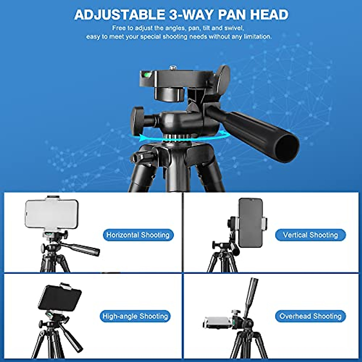Ubeesize Tripod CT50 50” Phone Tripod Stand, Aluminum Lightweight Tripod for Camera and Phone, Cell Phone Tripod with Phone Holder and Carry Bag, Compatible with iPhone & Android