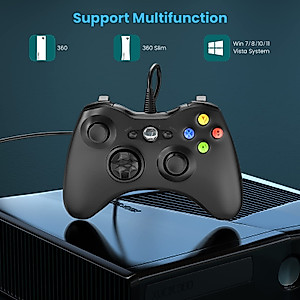 YAEYE Wired Controller for Xbox 360, Game Controller for 360 with Dual-Vibration Turbo Compatible with Xbox 360/360 Slim and PC Windows 7,8,10,11