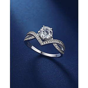 MomentWish Engagement Rings for Women, 1Carat Moissanite Promise rings, D Color VVS1 Simulated Diamond 925 Sterling Silver Accent Rings-Size7