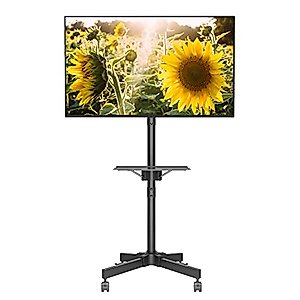 Mobile TV Cart for 23-60 Inch LED LCD Flat Curved Panel Screens TVs, Rolling TV Stand with Wheels Holds Up to 55lbs, Height Adjustable Portable Floor Stand with Media Shelf Tray, Max VESA 400x400mm