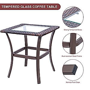 3 Piece Wicker Patio Furniture Sets, Outdoor Wicker Rocking Chairs Patio Bistro Set, Rattan Chairs Patio Furniture Set for Porch Lawn Poolside Backyard with Glass Coffee Table, Brown and Beige