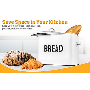 Granrosi Large Bread Box for Kitchen Countertop, Bread Storage Container, Breadbox, Bread Container, Bread Holder, Bread Keeper, Bread Boxes - Farmhouse Bread Box with Metal Lid - White