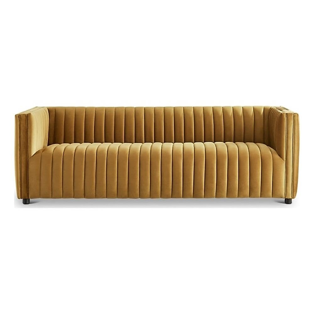 Ashcroft Furniture Co Sier Mid Century Modern Luxury Velvet Sofa Couch in Cognac