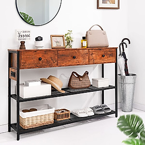 Yoobure Console Table with 3 Drawers, 47" Entryway Table with Storage Shelves, Narrow Long Sofa Table with Outlets & USB Ports, 3-Tier Entry Table, Couch Table for Living Room, Hallway, Foyer, Hall