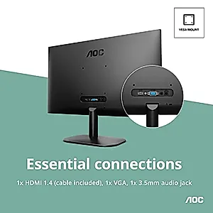 AOC 24B2XH 24" Full HD IPS Monitor, 3-Sided Frameless & Ultra Slim HDMI and VGA inputs, Lowblue Mode, VESA compatible,Black