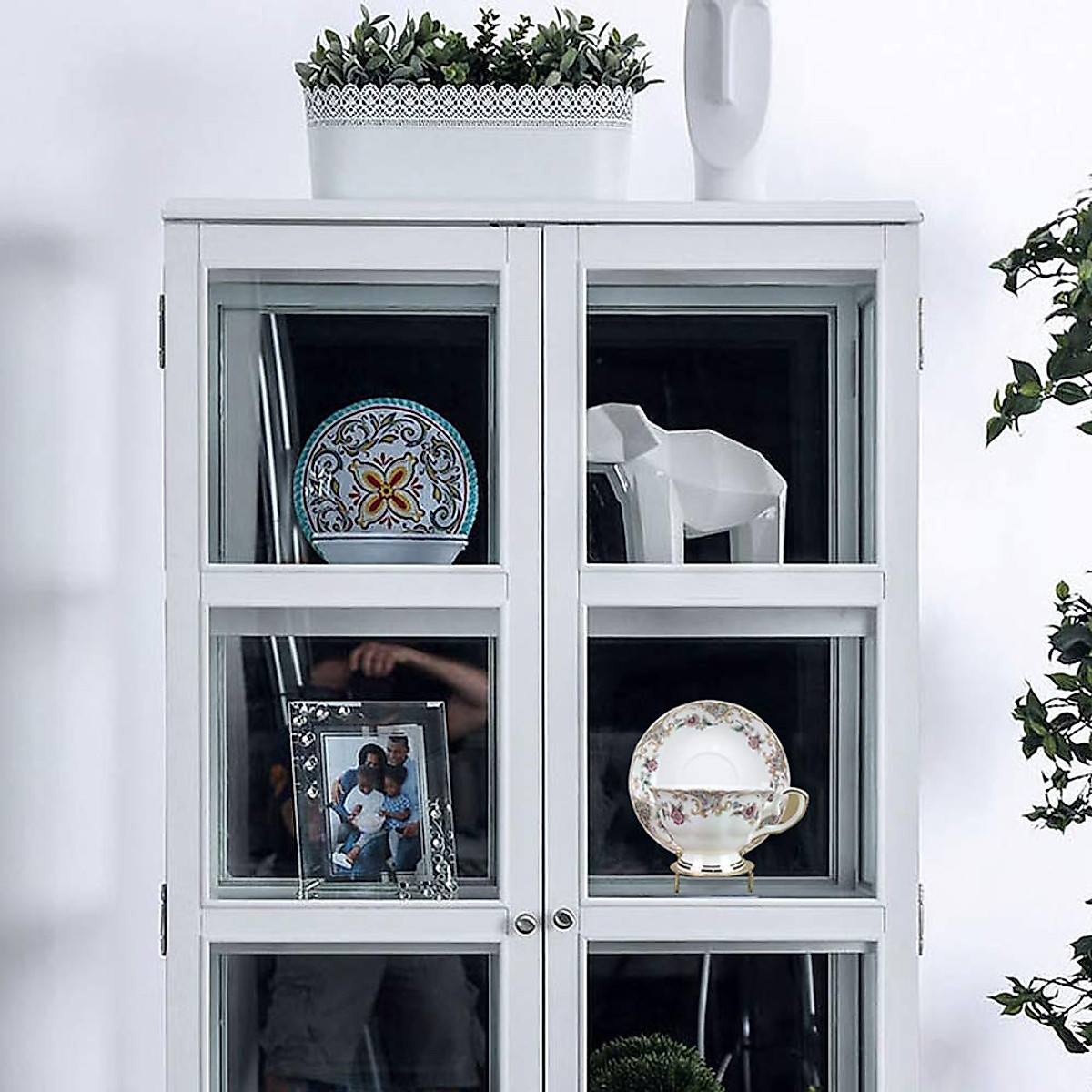 HOHIYA 6pc Cup and Saucer Display Stand Tea Holder Rack for China Teacup Coffee Mug Organizer Etched Base Gold