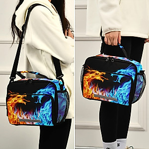 KFBE Gold Flame Kids Lunch Box Insulated Blue Dragon Lunch Bags Cooler Tote Bag with Removable Shoulder Strap for Boy Girl Student (20824031), One Size