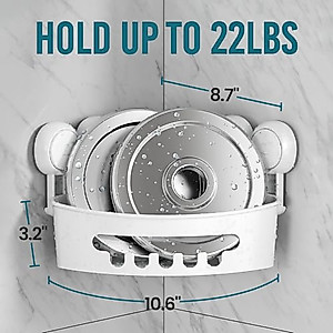 TAILI Corner Shower Caddy with Suction Cups, Wall Mounted Shower Organizer Plastic Shower Rack for Small Bathrooms, Kitchen, Removable Drill-Free Heavy Duty Shower Shelf Shower Basket, White