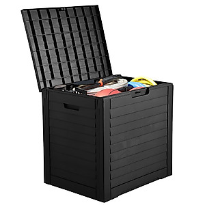 YITAHOME 31 Gallon Outdoor Storage Box, Waterproof Resin Deck Box and Package Delivery with Lockable Lid for Patio Furniture Cushions, Pool Accessories, Garden Tools, Black