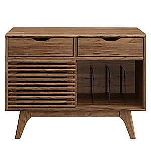 Modway Render Mid-Century Modern Vinyl Record Storage Display Cabinet, 37 Inch, Walnut