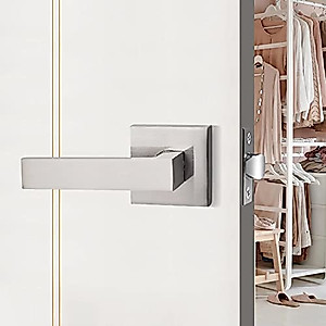 Probrico 6 Pack Square Door Lever Door Lock Handle Lockset Keyless Doorknobs Passage Knobs Lockset Interior Hallway Passage Closet in Satin Nickel