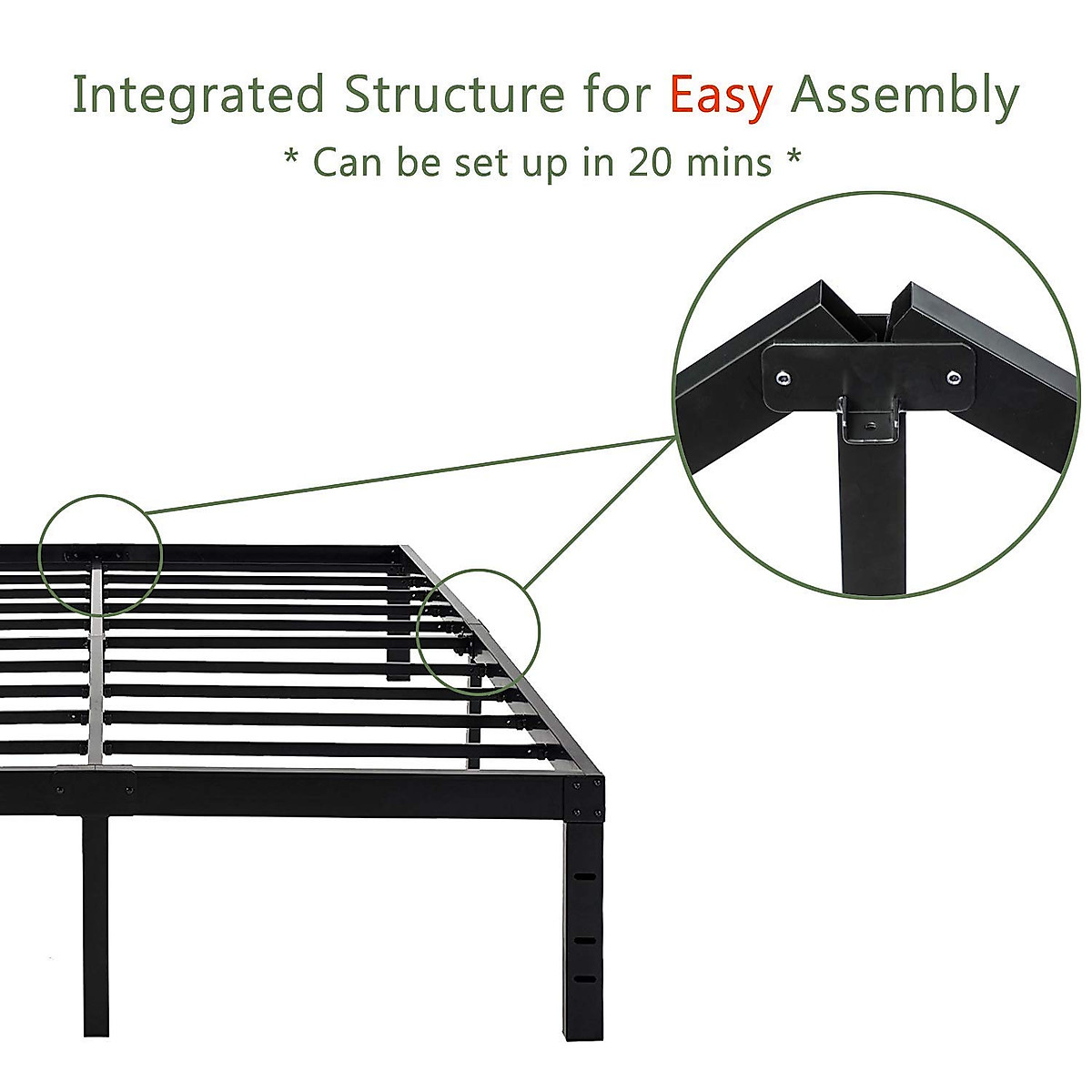 45MinST 18 Inch Platform Bed Frame/Easy Assembly Mattress Foundation / 3000lbs Heavy Duty Steel Slat/Noise Free/No Box Spring Needed,Cal King