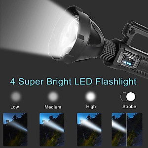 Foleto Rechargeable LED Spotlight Flashlights 120000 High Lumens, Super Bright Flashlight with 4 Modes IPX5 Waterproof, Large Searchlight for Fishing, Hiking and Camping with Tripod(Large)