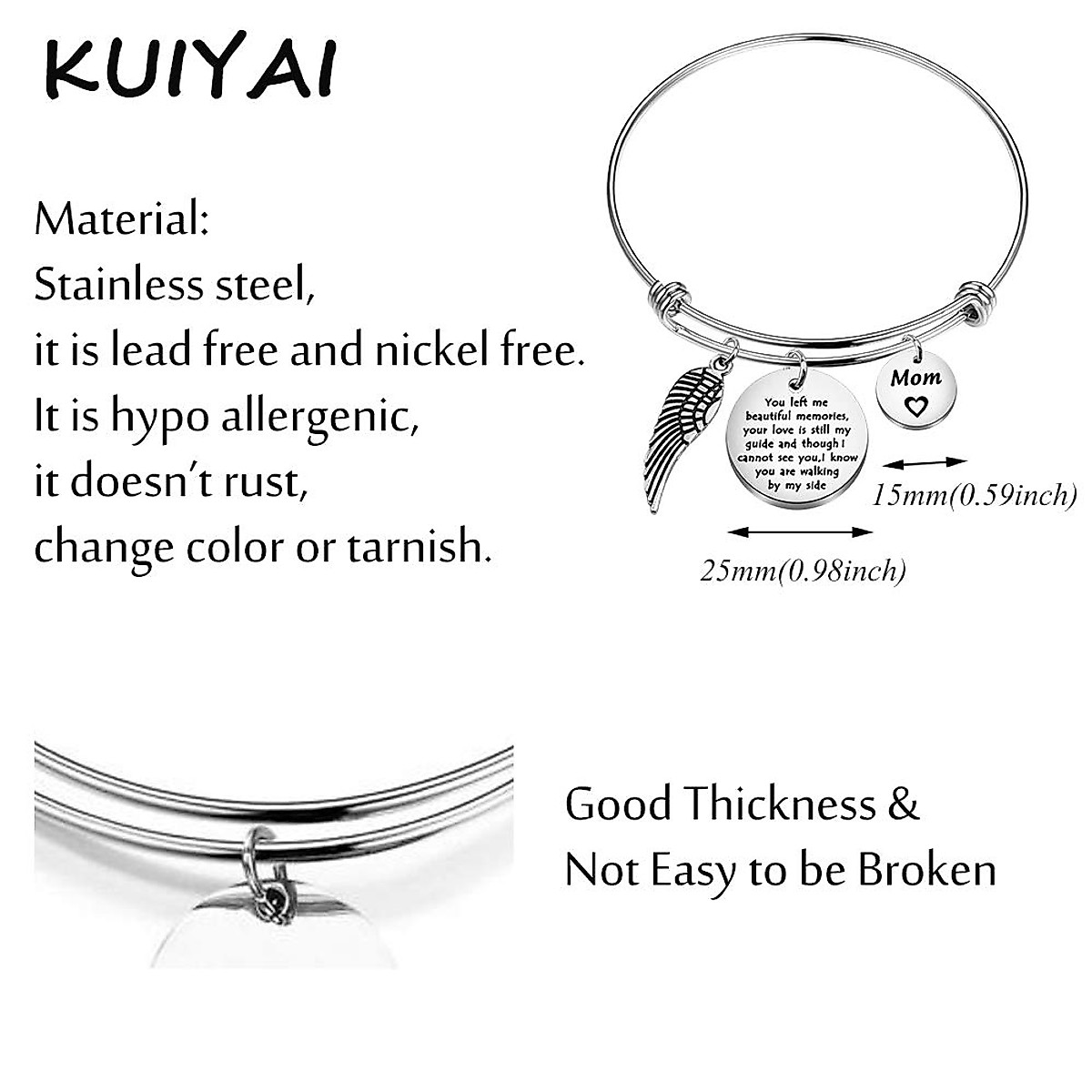KUIYAI You Left Me Beautiful Memories Bracelet with Guardian Angel Loss Jewelry Remember Loved One for Mom Dad Grandma (BR-Youleft-Mom)