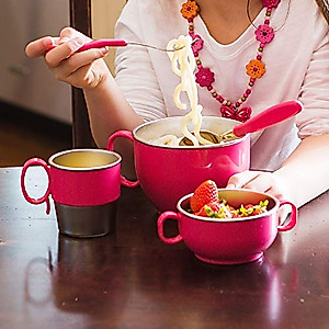 Innobaby Din Din Smart Stainless Steel Cup (9 oz) with Handle for Babies, Toddlers and Kids. BPA Free, Pink , 9.5 Ounce