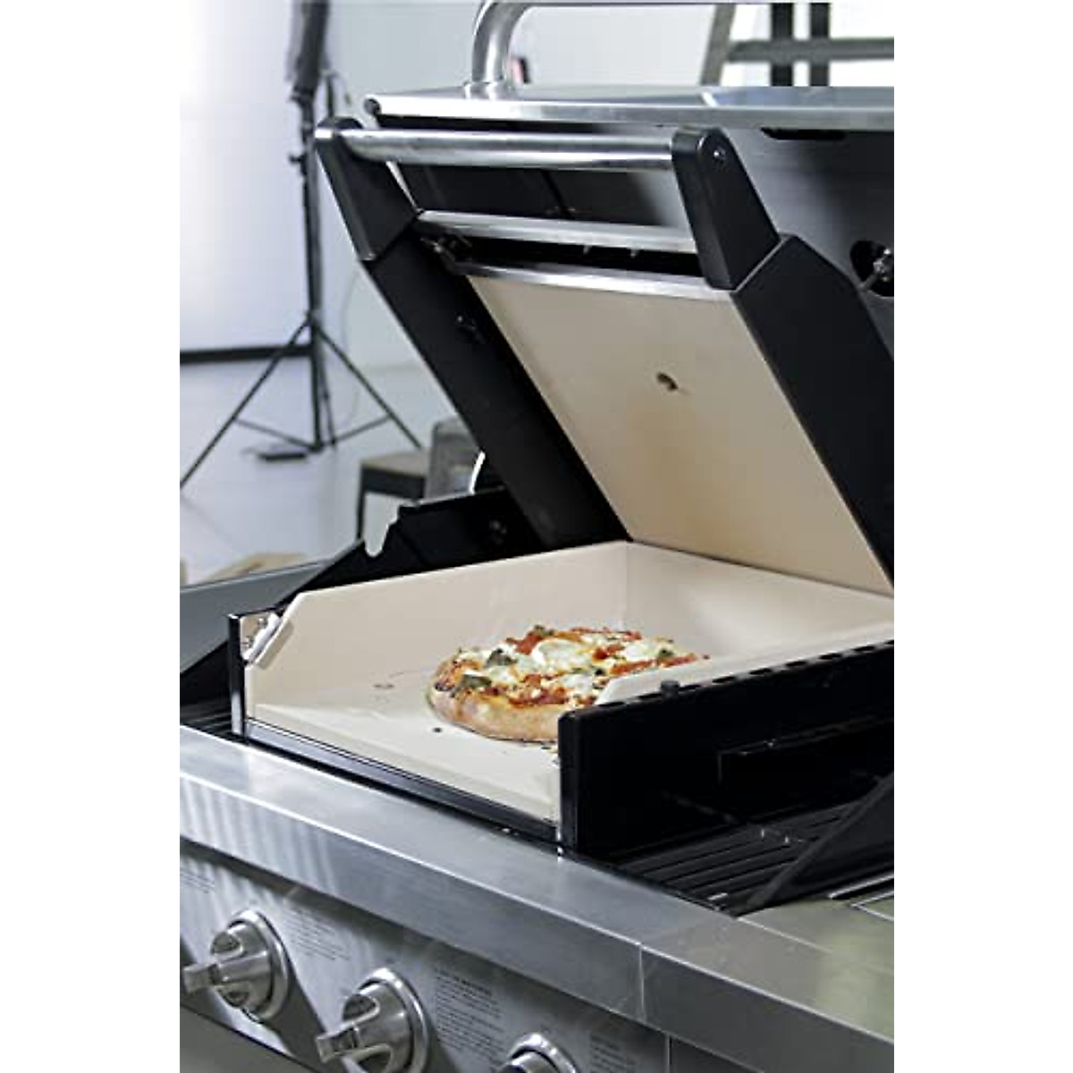Megamaster Portable Pizza Oven, Grill Top Ceramic Pizza Oven Kit, Portable Oven, Camping Oven, Insert for BBQ Grill and covered smoker/griddle, Stainless Steel.