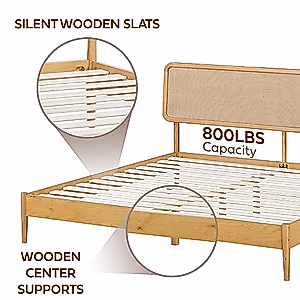 NTC Lupin Wooden Bed Frame with Headboard, Solid Oak Foundation with Silent Slats and Wood Central Supports, 800 Lb Capacity, Effortless Assembly, King - Rustic Oak