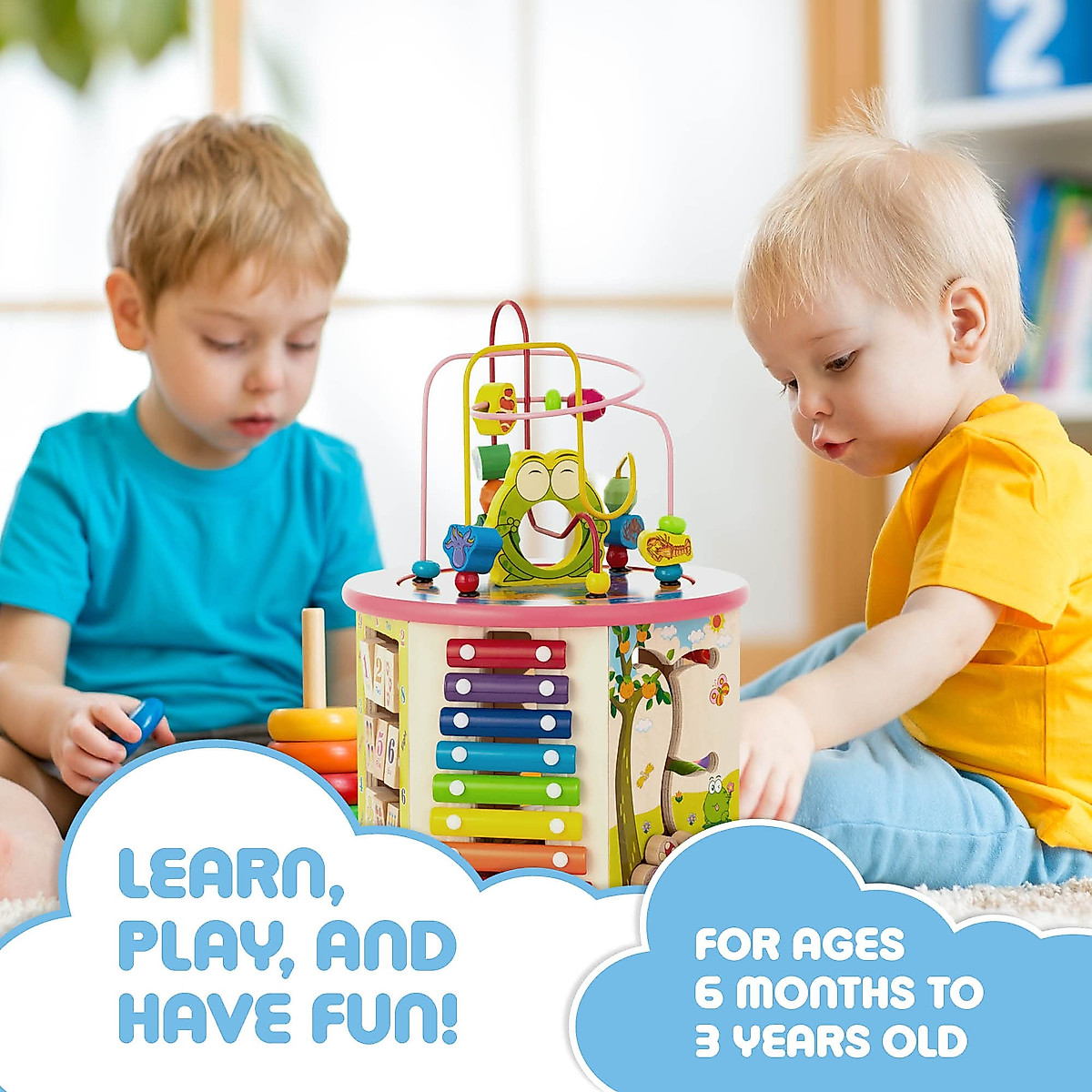 KIDDERY TOYS Wooden Activity Cube for Toddlers 1-3 with Bead Maze - Birthday Gift Busy Baby Activity Cube for 6-Month-Old Baby