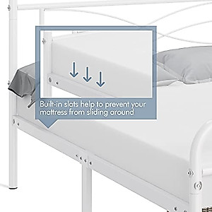Yaheetech Full Bed Frames Metal Platform Bed Mattress Foundation with Criss-Cross Design Headboard, Ample Underbed Storage Space, Heavy Duty Slat Support, No Box Spring Needed, Full Size White