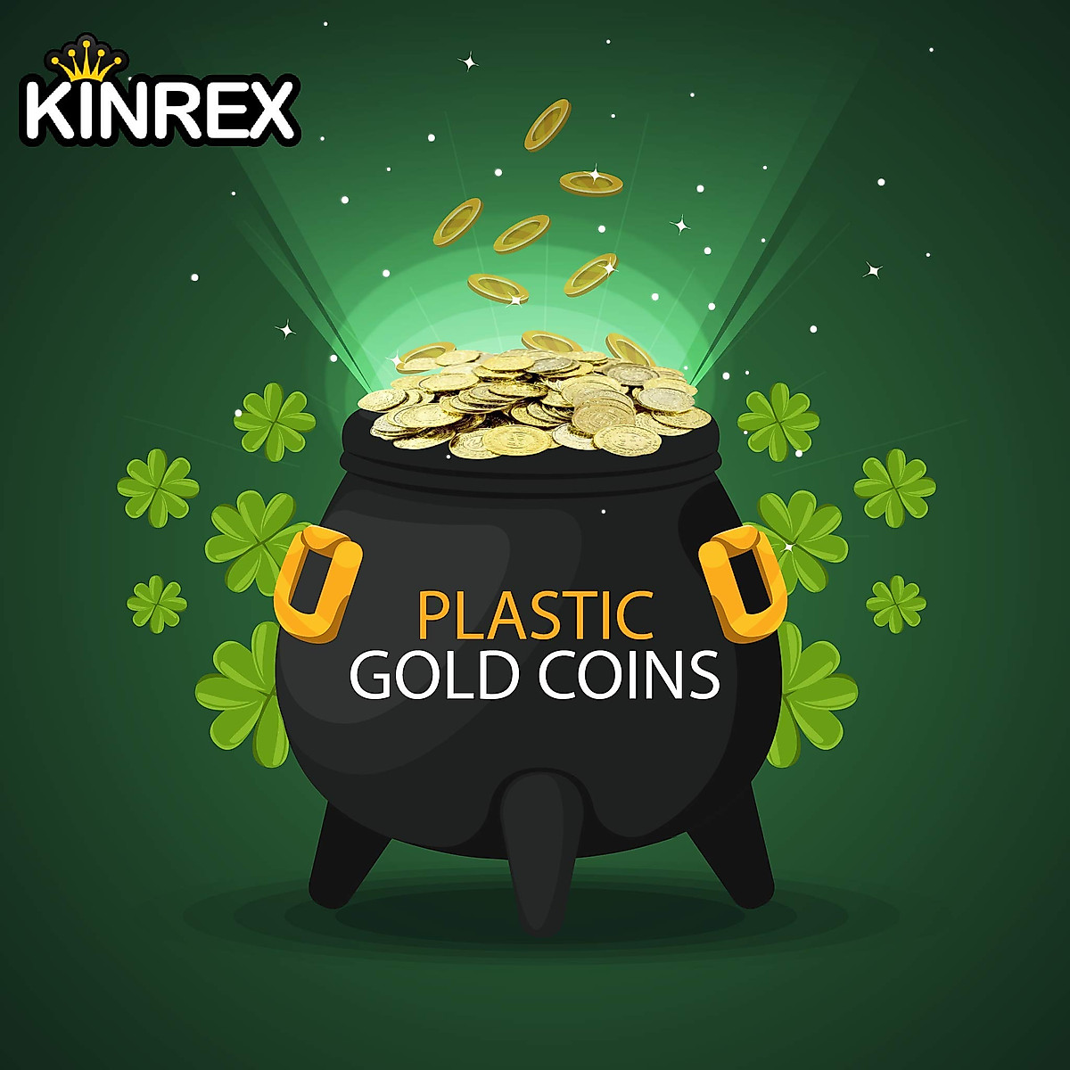 KINREX Plastic Gold Coins – St Patricks Day Realistic Bulk Prop Money for Kids, Toddler, Party, Games, Crafts, Reward, Teachers, Classroom Pretend Play Toys, 400 Count Fake Coins Set